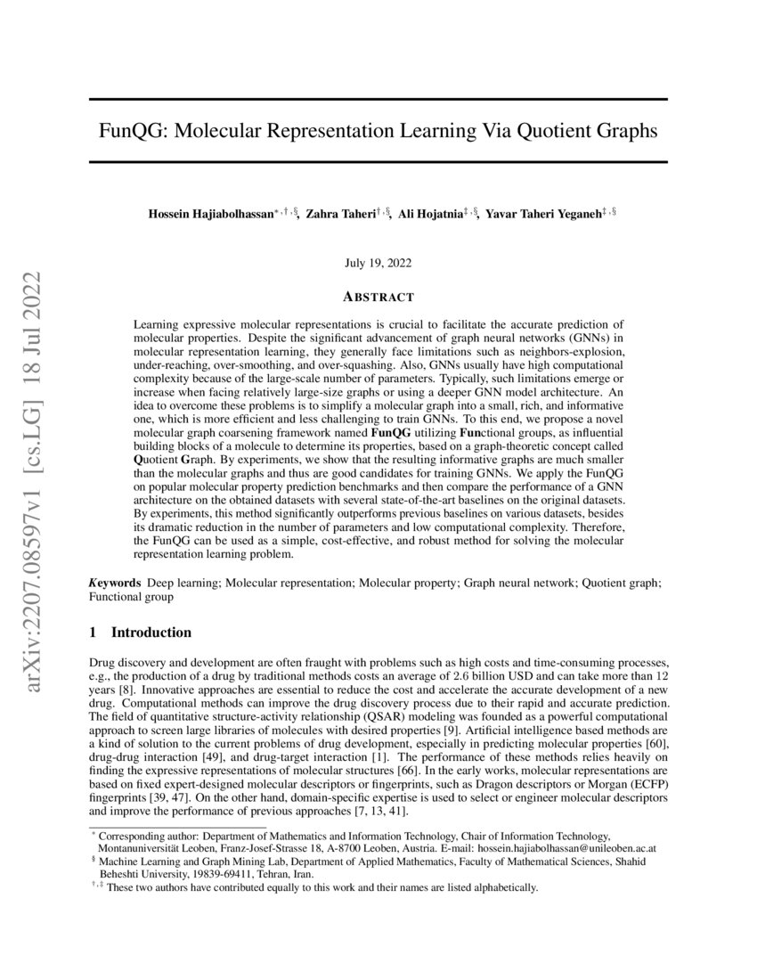 FunQG: Molecular Representation Learning Via Quotient Graphs | DeepAI FunQG: Molecular Representation Learning Via Quotient Graphs | DeepAI