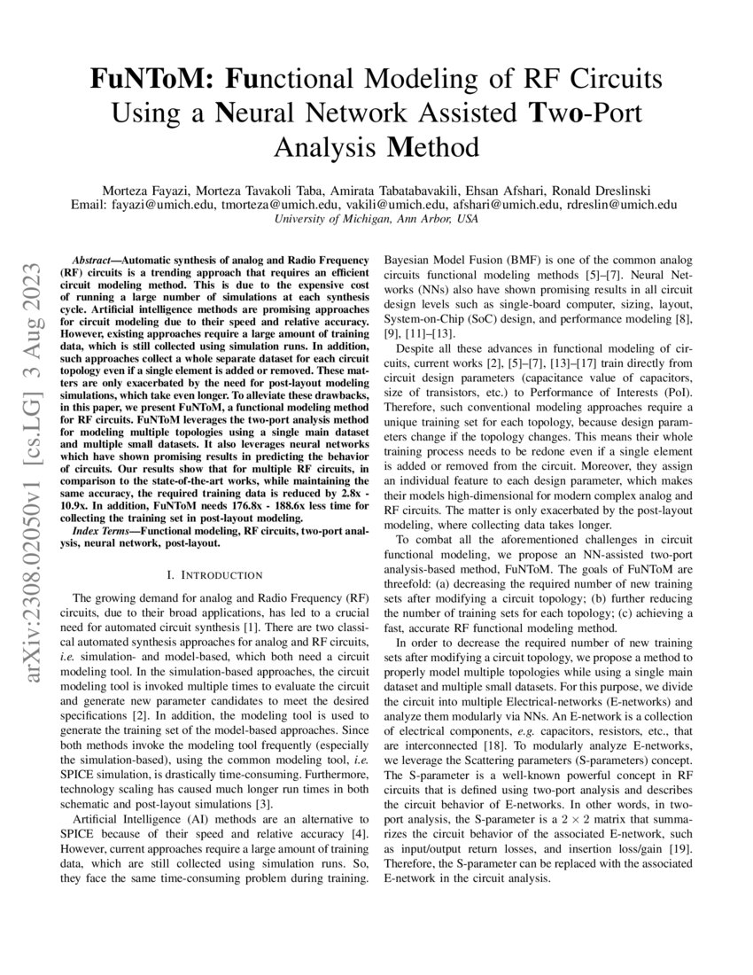FuNToM: Functional Modeling of RF Circuits Using a Neural Network Assisted Two-Port Analysis ...