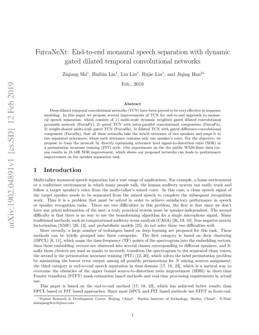 Furcanext End To End Monaural Speech Separation With Dynamic Gated Dilated Temporal
