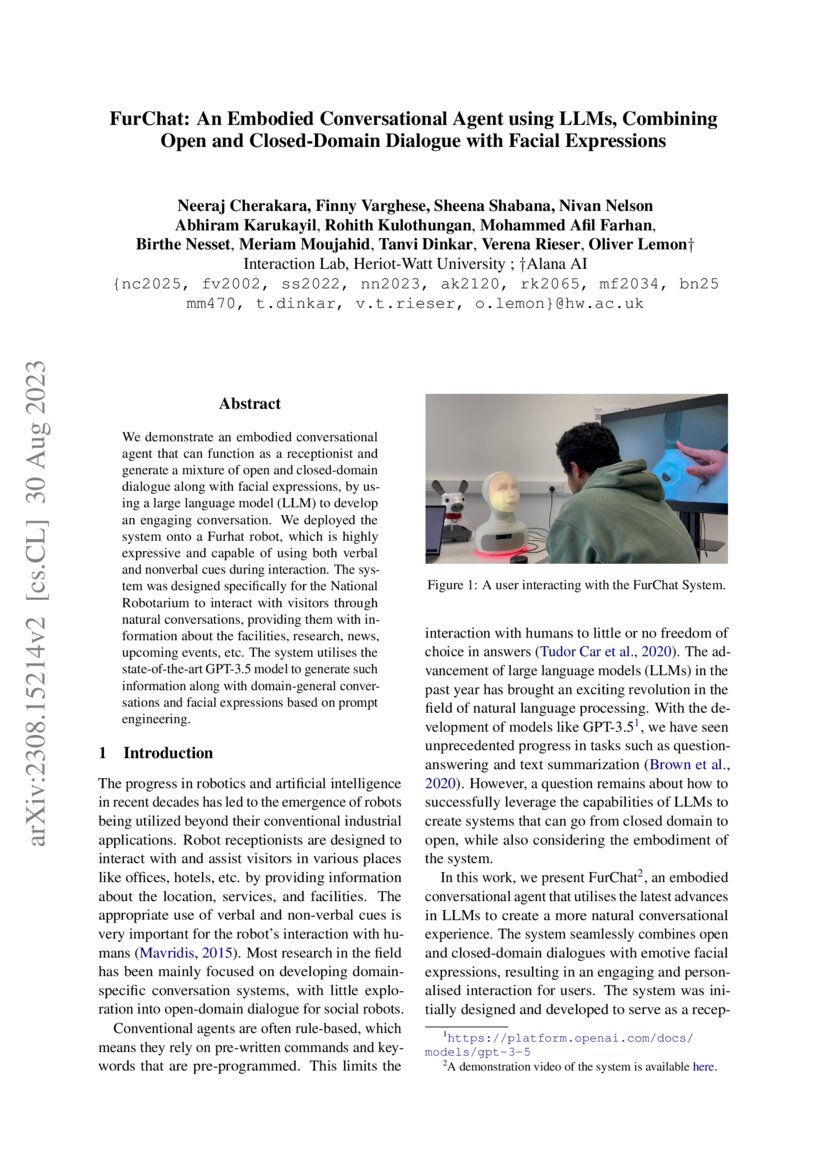 Furchat An Embodied Conversational Agent Using Llms Combining Open And Closed Domain Dialogue