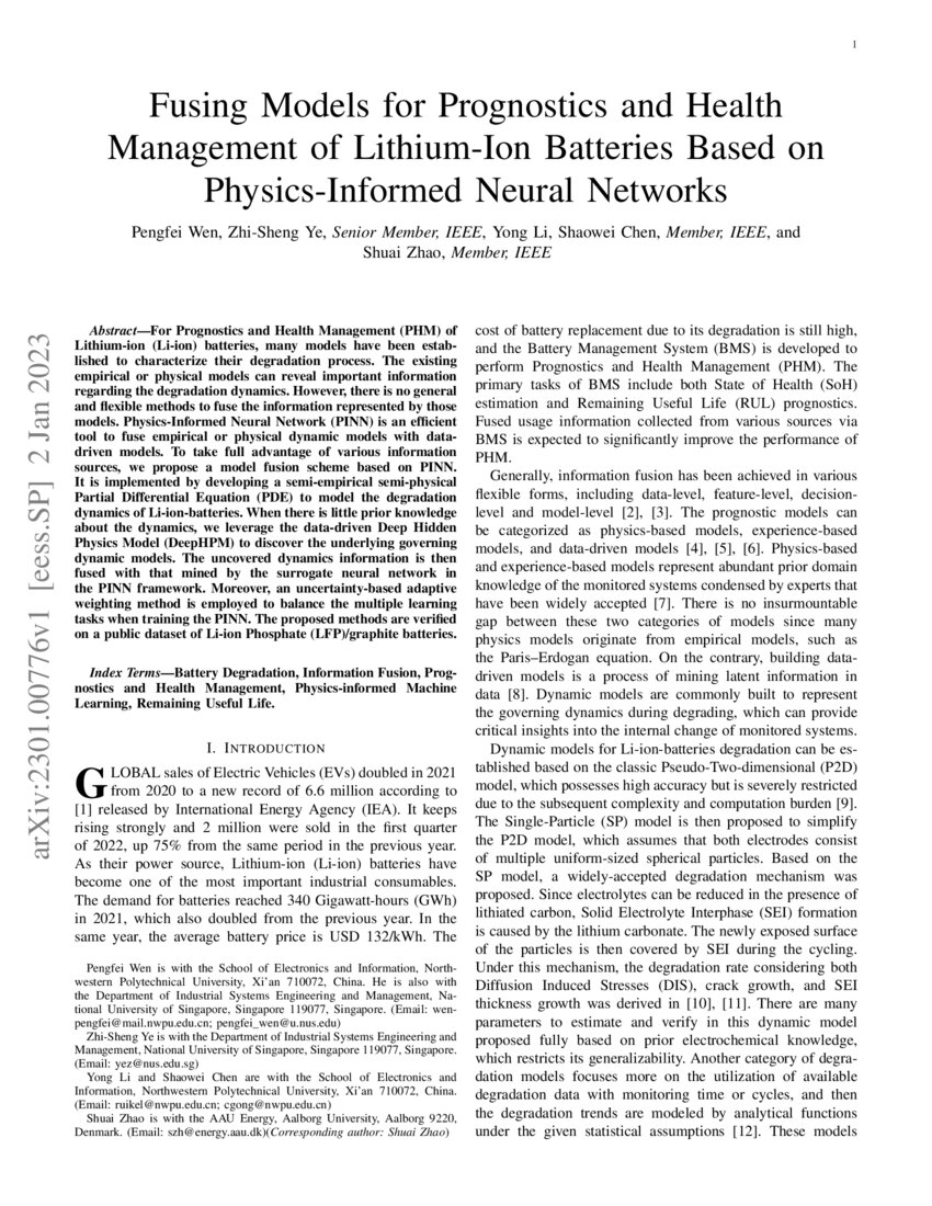 Fusing Models for Prognostics and Health Management of Lithium-Ion Batteries Based on Physics ...