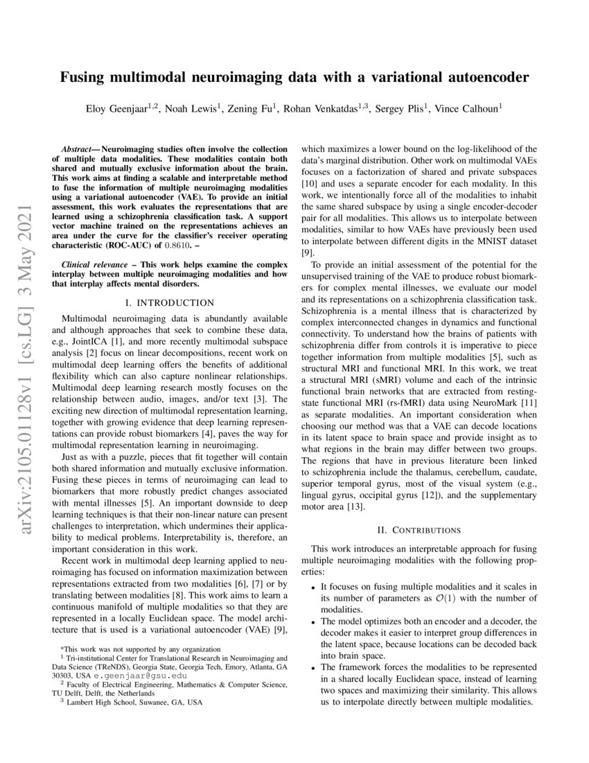 Fusing Multimodal Neuroimaging Data With A Variational Autoencoder Deepai