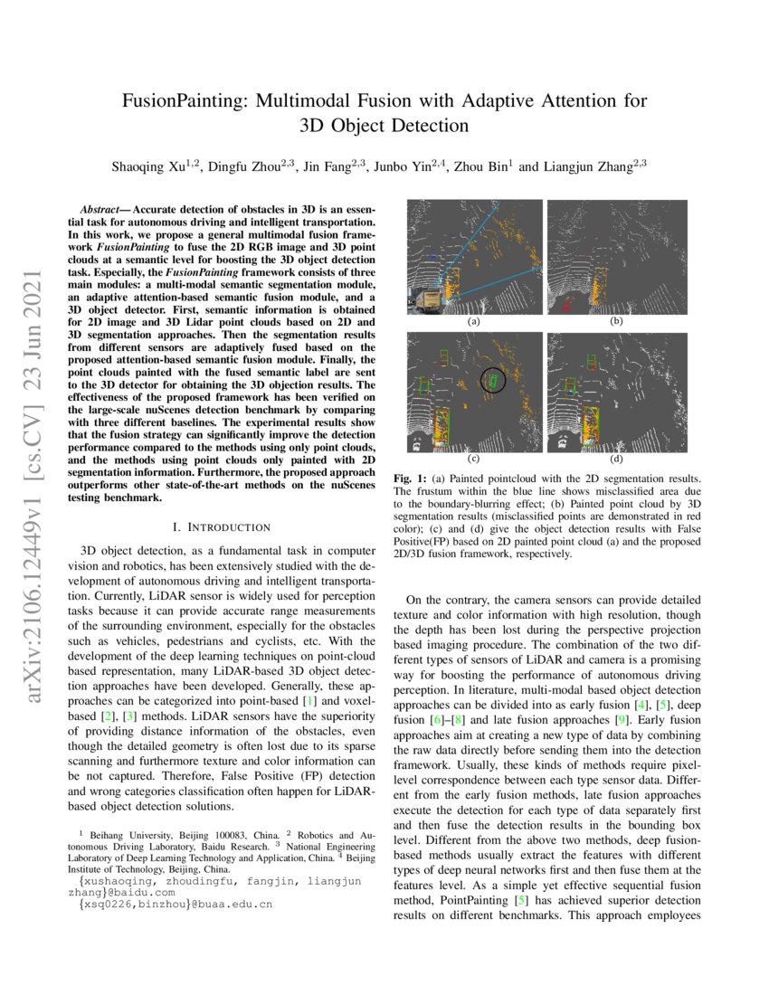 FusionPainting: Multimodal Fusion with Adaptive Attention for 3D Object ... FusionPainting: Multimodal Fusion with Adaptive Attention for 3D Object ...