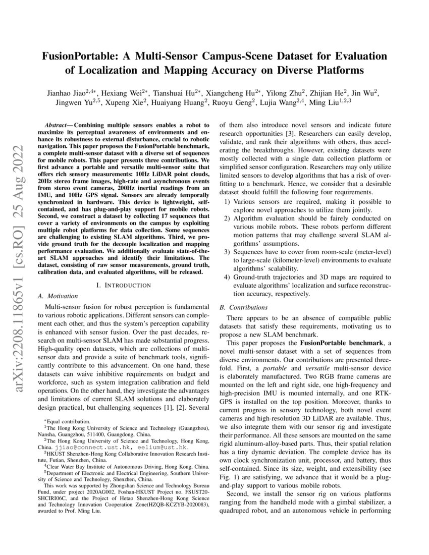 FusionPortable: A Multi-Sensor Campus-Scene Dataset for Evaluation of ... FusionPortable: A Multi-Sensor Campus-Scene Dataset for Evaluation of ...
