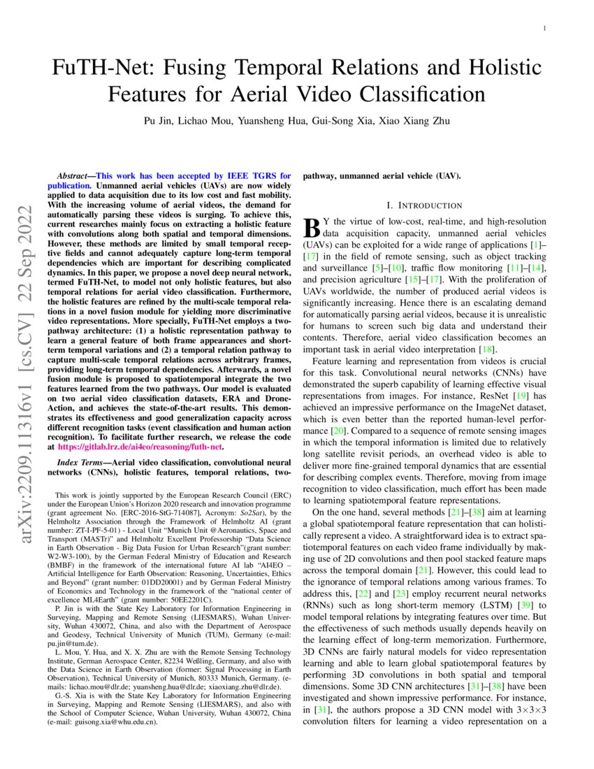 FuTH-Net: Fusing Temporal Relations and Holistic Features for Aerial Video Classification | DeepAI