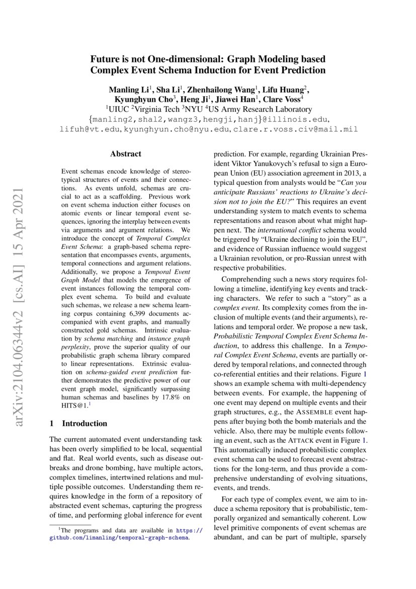Future Is Not One Dimensional Graph Modeling Based Complex Event Schema Induction For Event 