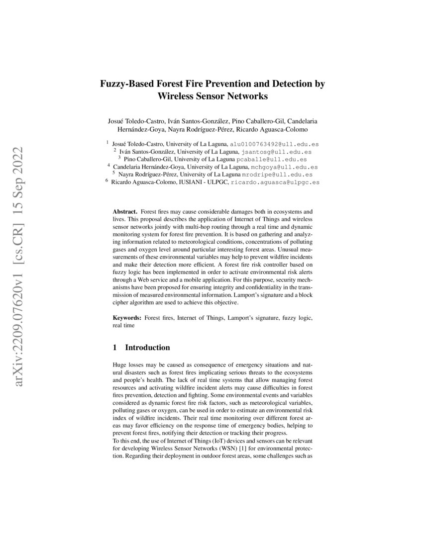 Fuzzy Based Forest Fire Prevention And Detection By Wireless Sensor Networks Deepai