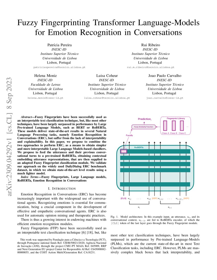 Fuzzy Fingerprinting Transformer Language-Models for Emotion Recognition in Conversations | DeepAI