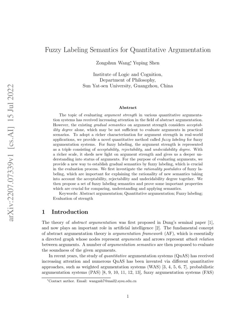 Fuzzy Labeling Semantics For Quantitative Argumentation Deepai