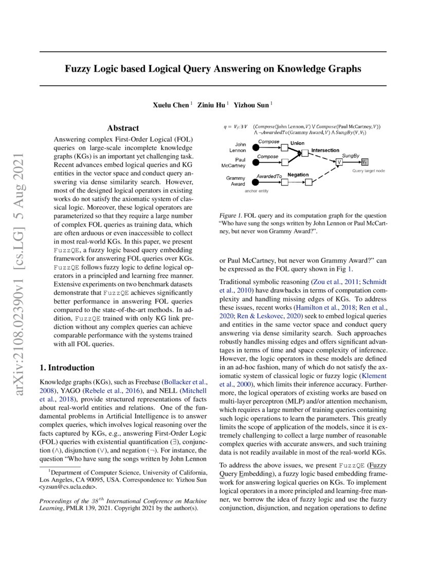 Fuzzy Logic Based Logical Query Answering On Knowledge Graph Deepai