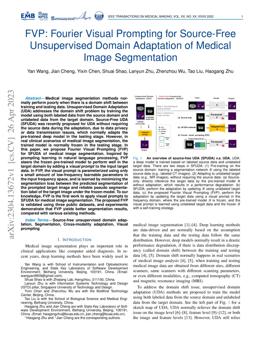FVP: Fourier Visual Prompting for Source-Free Unsupervised Domain Adaptation of Medical Image ...