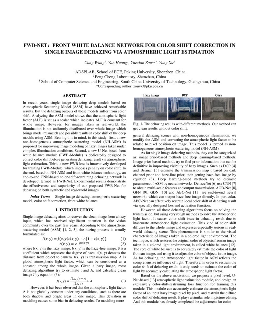 FWB-Net:Front White Balance Network for Color Shift Correction in ...