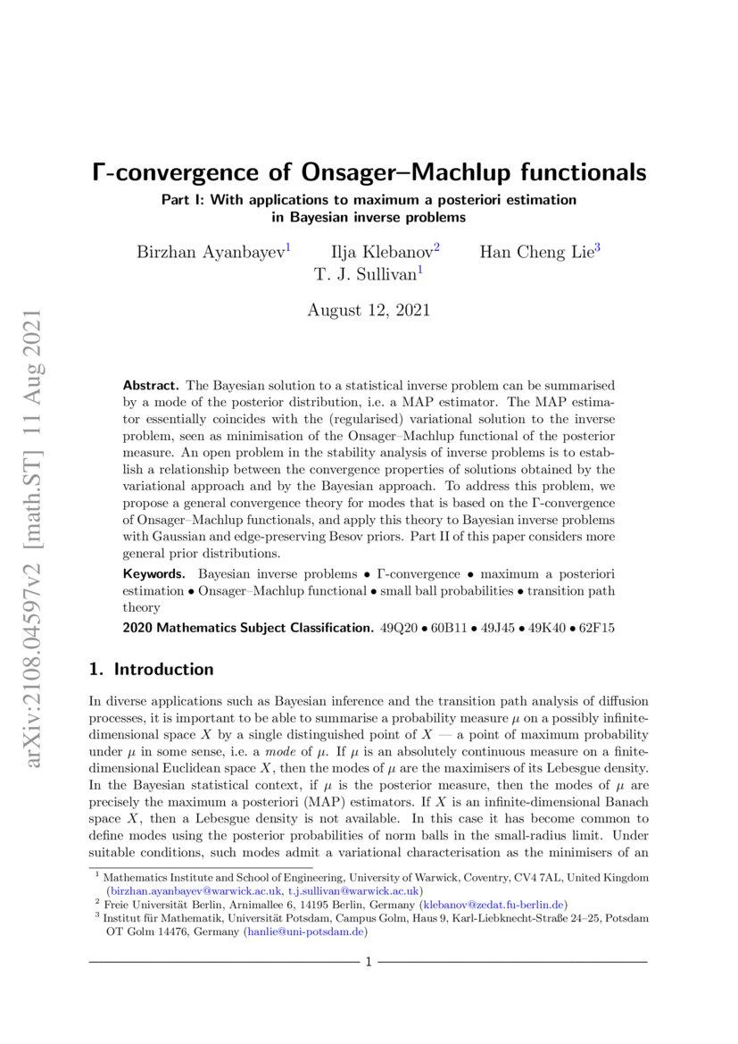 Γ Convergence Of Onsager Machlup Functionals Part I With Applications To Maximum A Posteriori