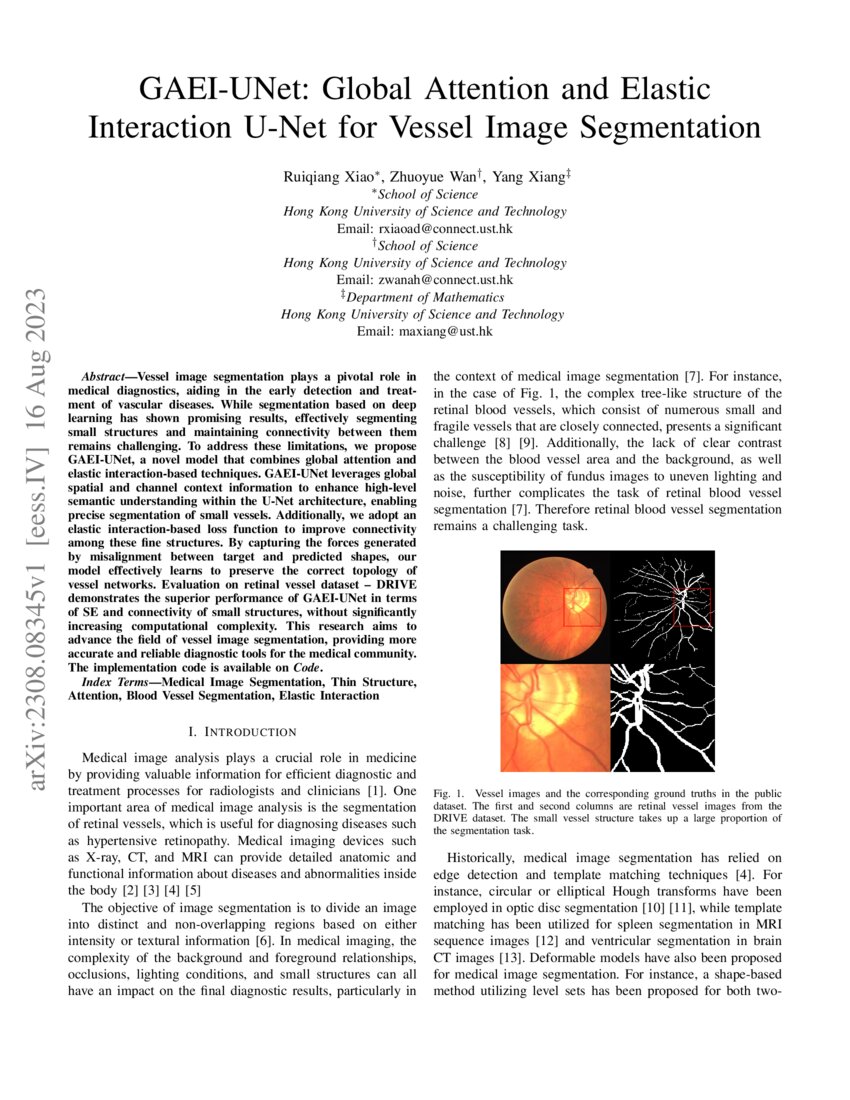 GAEI-UNet: Global Attention and Elastic Interaction U-Net for Vessel Image Segmentation | DeepAI