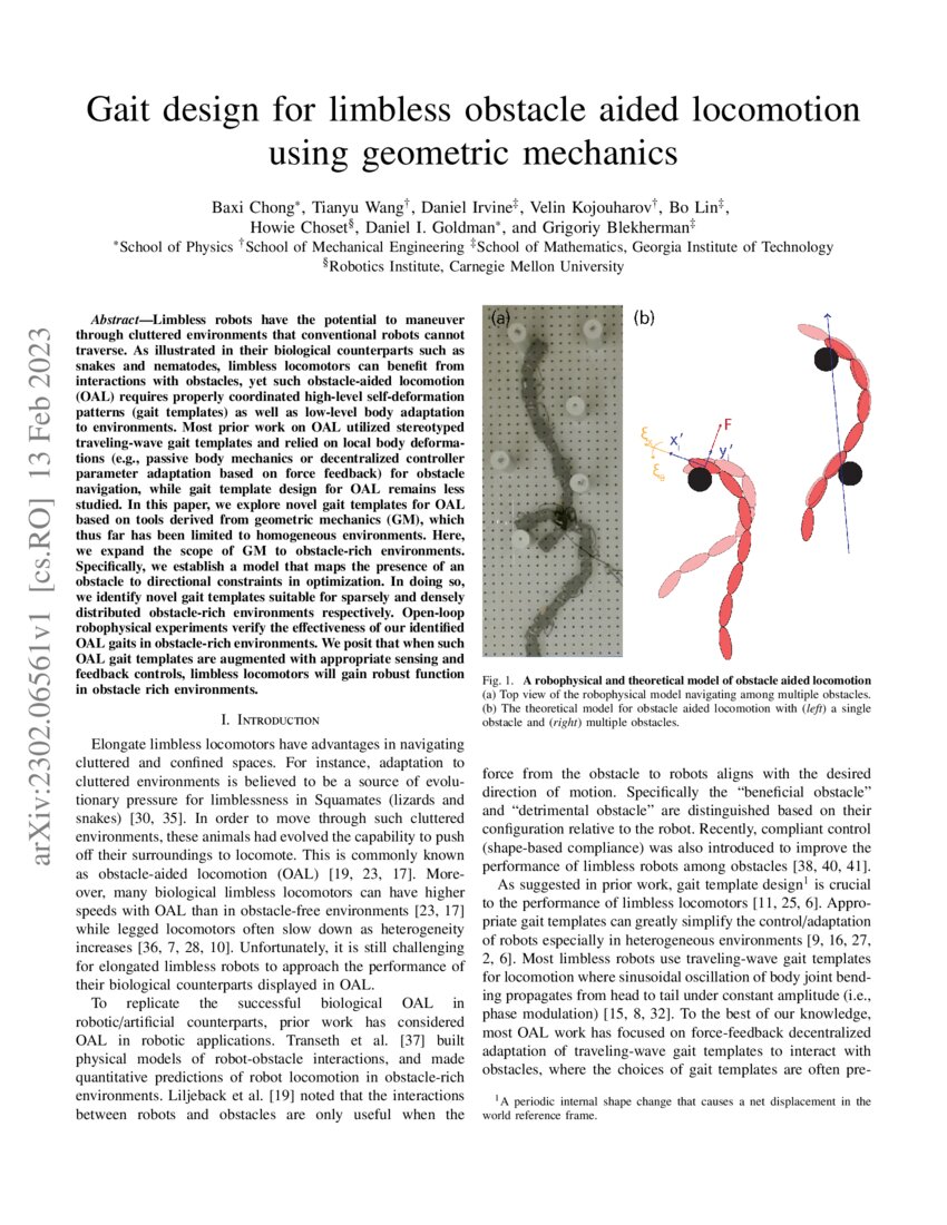 Gait design for limbless obstacle aided locomotion using geometric ...