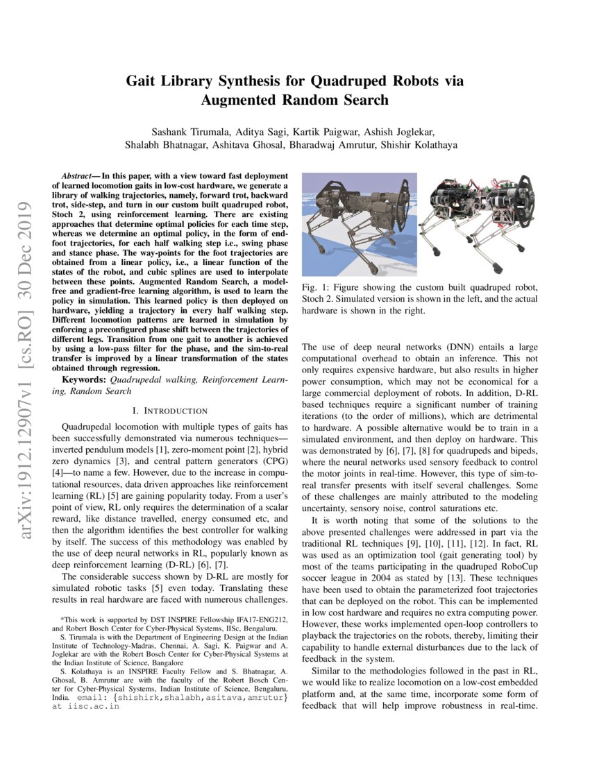 Gait Library Synthesis for Quadruped Robots via Augmented Random Search | DeepAI