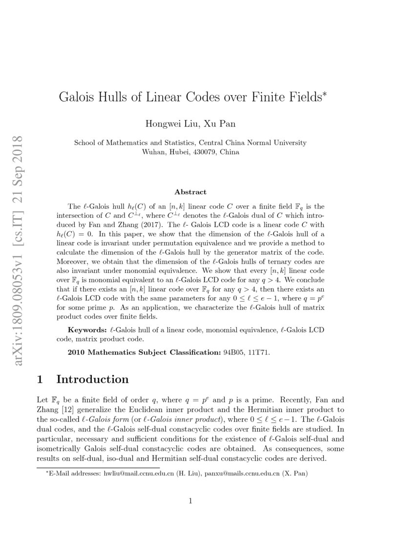 Galois Hulls Of Linear Codes Over Finite Fields Deepai