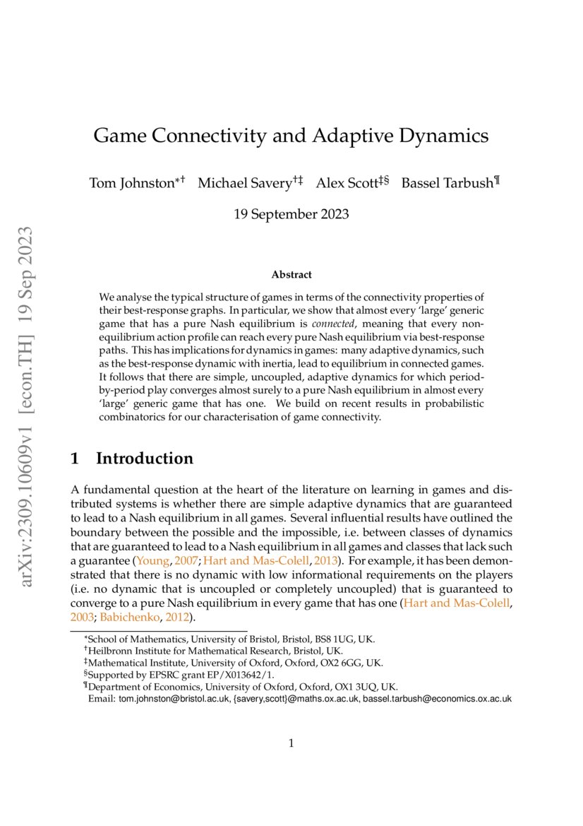 Game Connectivity and Adaptive Dynamics | DeepAI