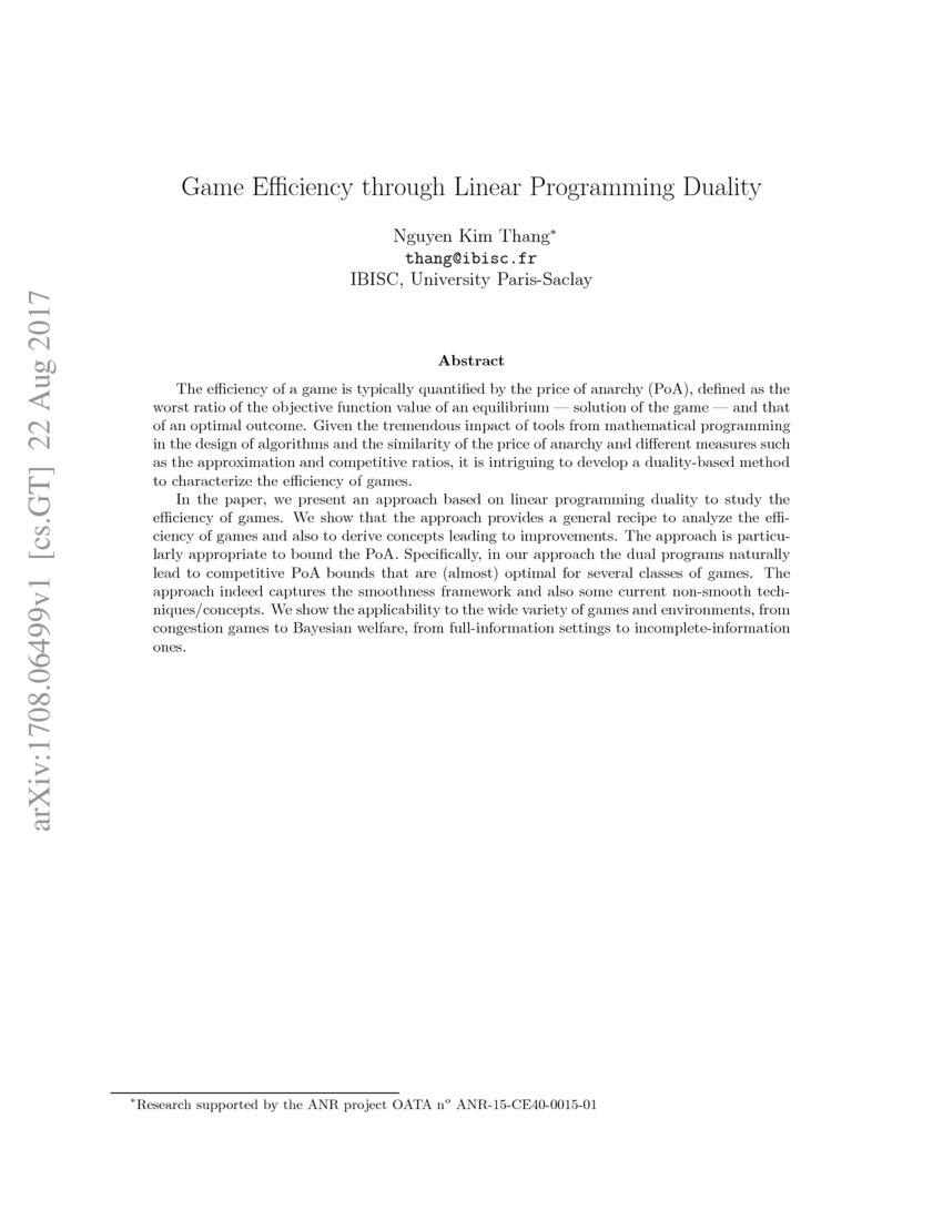 Game Efficiency through Linear Programming Duality | DeepAI Game Efficiency through Linear Programming Duality | DeepAI