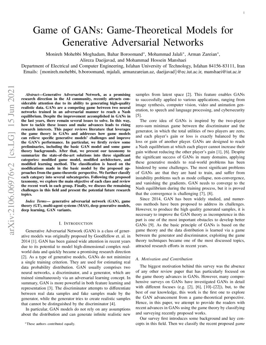 Game Of Gans Game Theoretical Models For Generative Adversarial
