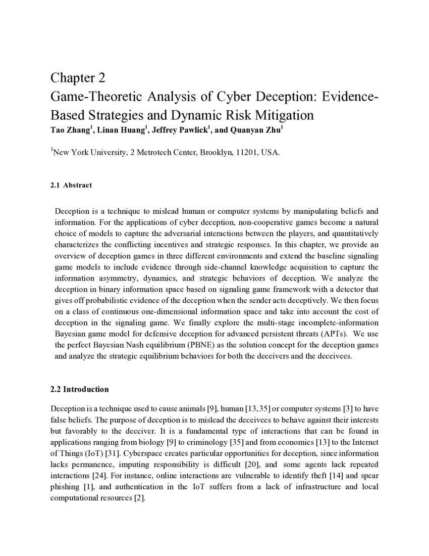 Game Theoretic Analysis Of Cyber Deception Evidence Based Strategies And Dynamic Risk