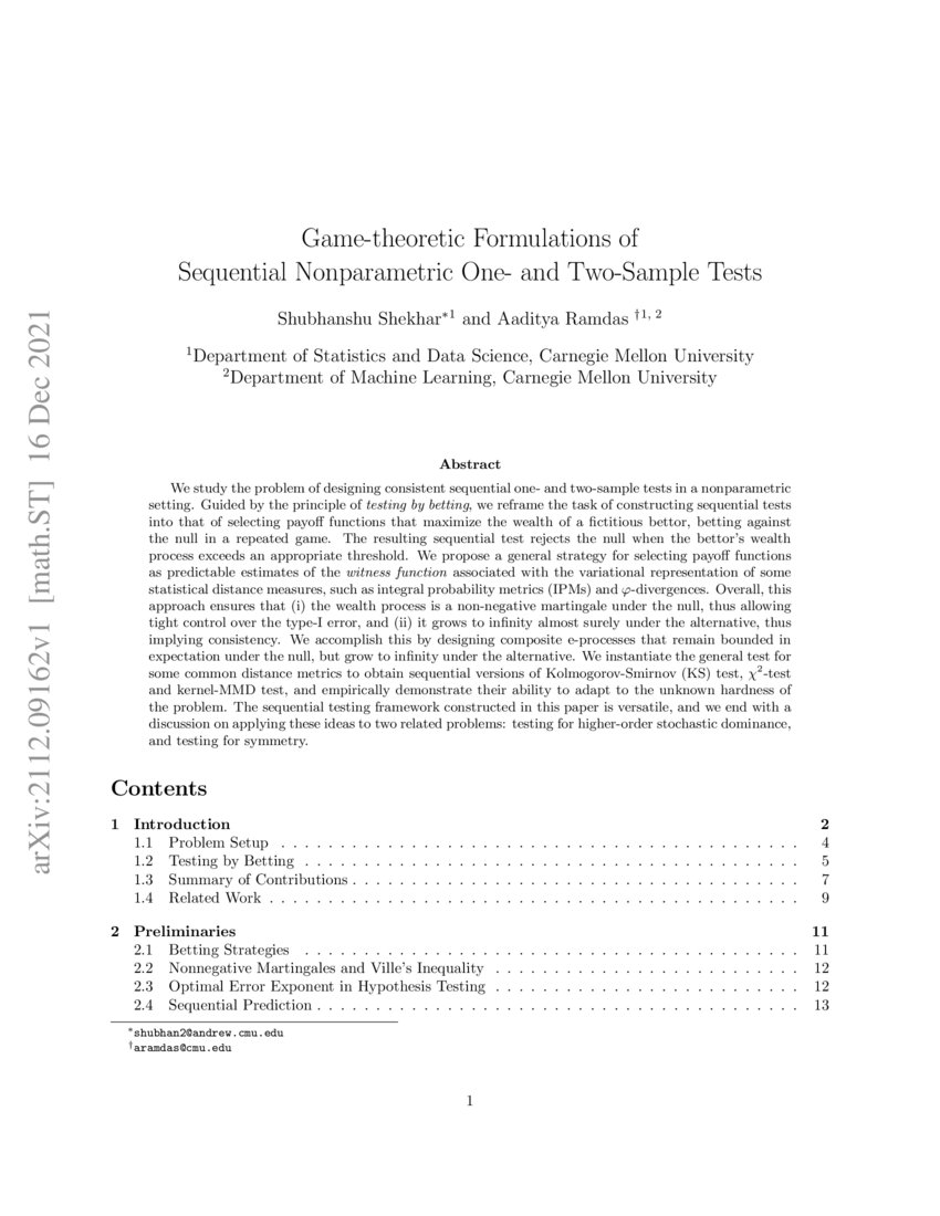 Game Theoretic Formulations Of Sequential Nonparametric One And Two