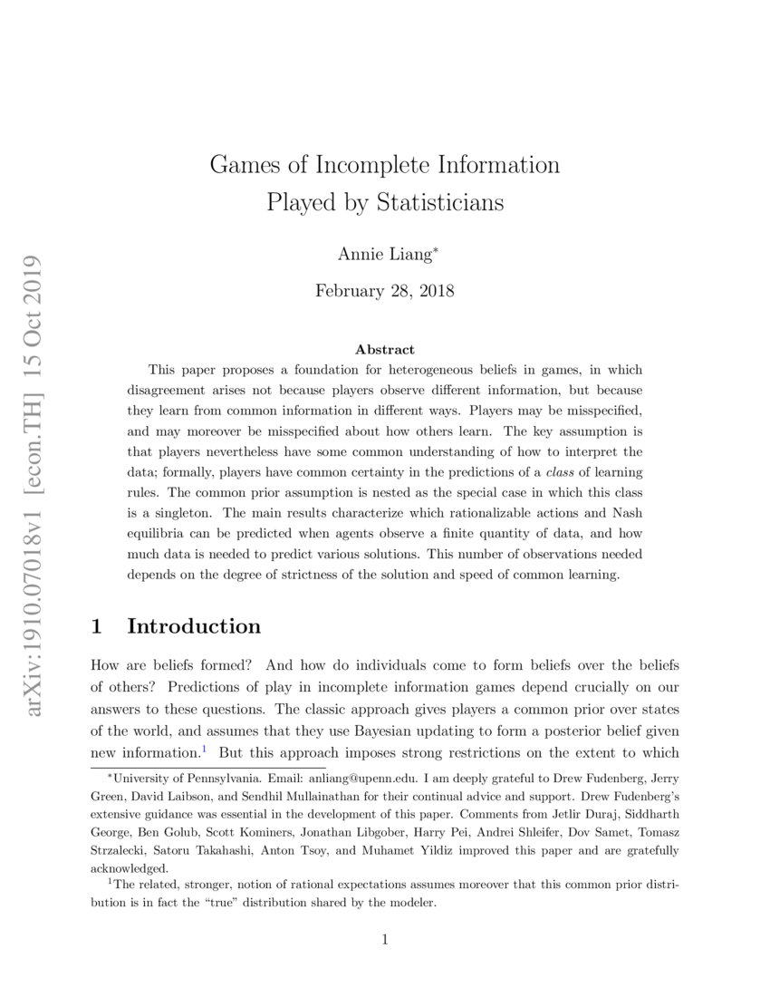 Games of Incomplete Information Played By Statisticians | DeepAI