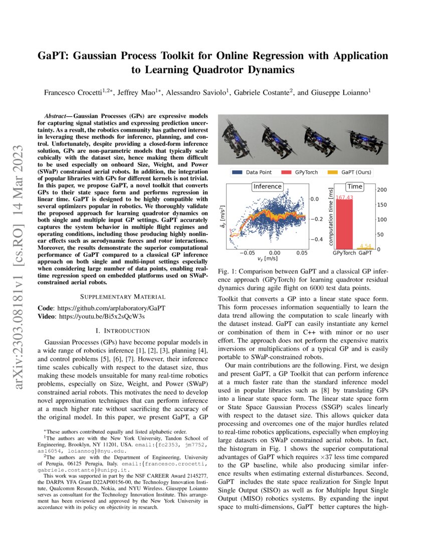GaPT: Gaussian Process Toolkit for Online Regression with Application to Learning Quadrotor ...