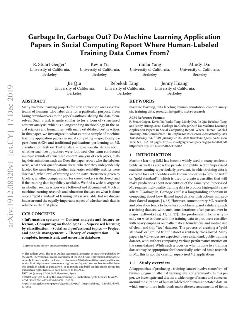 Garbage In, Garbage Out? Do Machine Learning Application Papers in ...