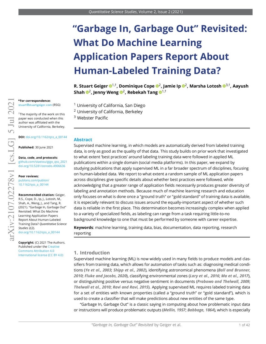 Garbage In Garbage Out Revisited What Do Machine Learning Application Papers Report About 