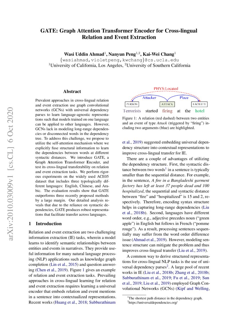 GATE: Graph Attention Transformer Encoder for Cross-lingual Relation and Event Extraction | DeepAI