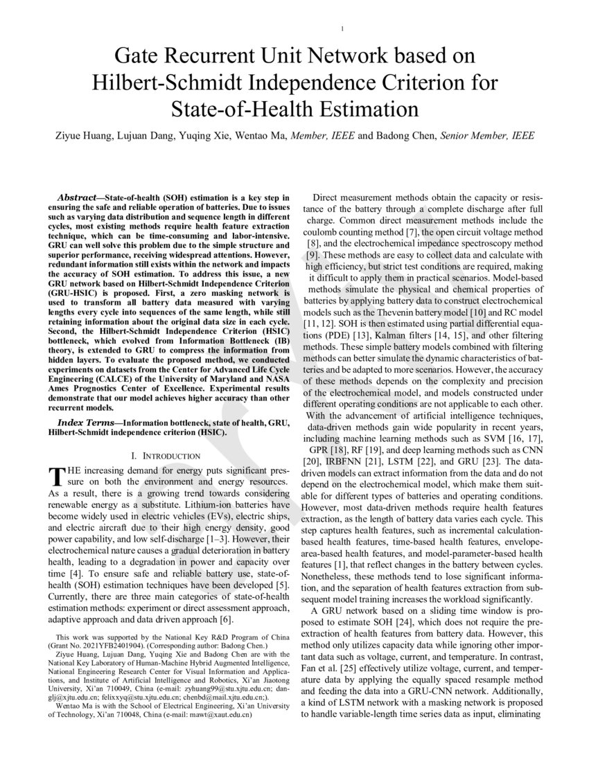 Gate Recurrent Unit Network based on Hilbert-Schmidt Independence ...