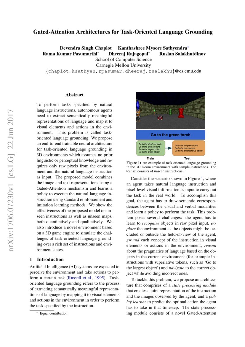 Gated-Attention Architectures for Task-Oriented Language Grounding | DeepAI