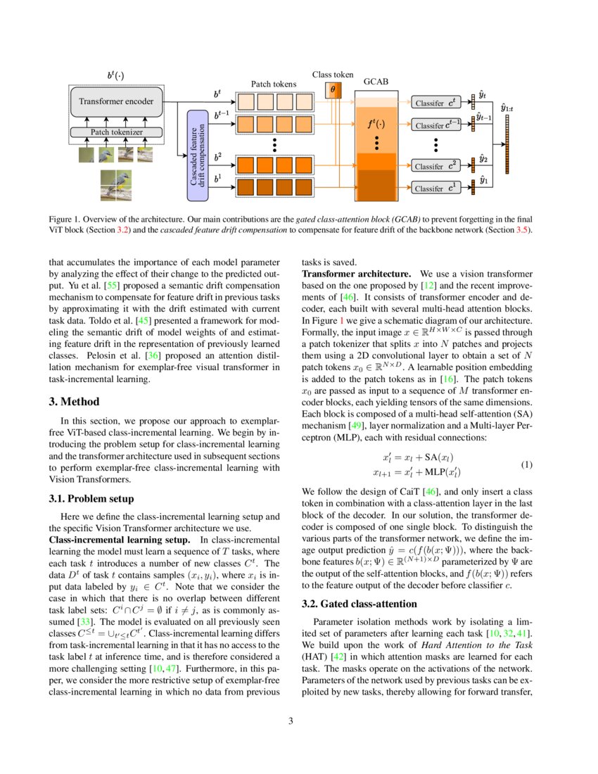 Gated Class-Attention with Cascaded Feature Drift Compensation for Exemplar-free Continual ...