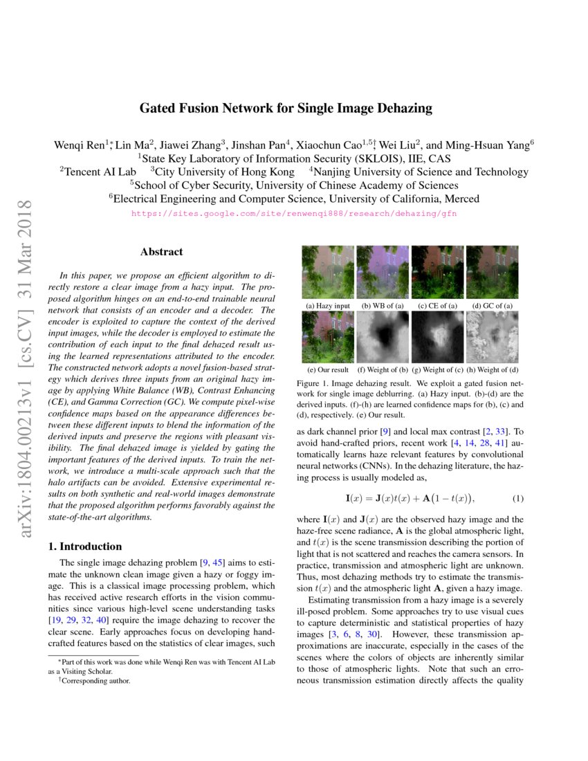 Gated Fusion Network for Single Image Dehazing | DeepAI