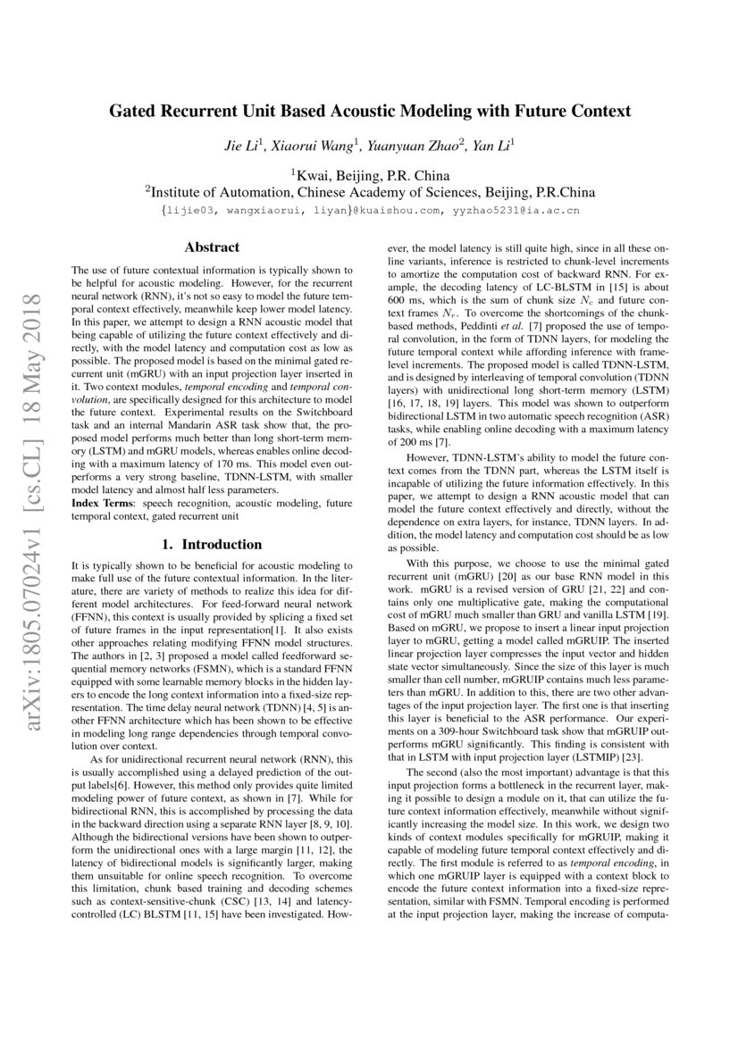 Gated Recurrent Unit Based Acoustic Modeling with Future Context | DeepAI