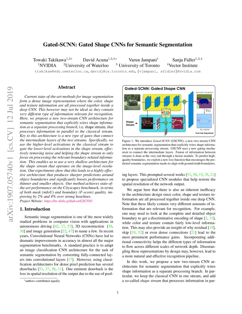 Gated-SCNN: Gated Shape CNNs for Semantic Segmentation | DeepAI