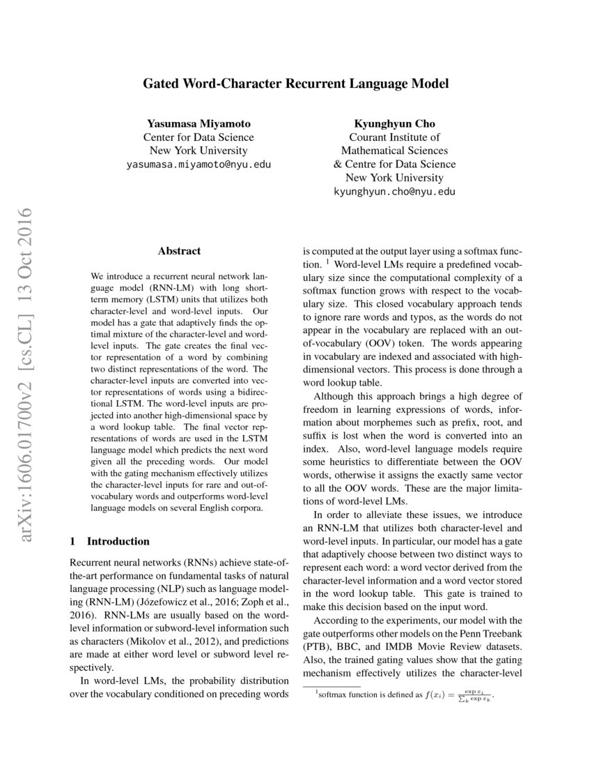 Gated Word-Character Recurrent Language Model | DeepAI