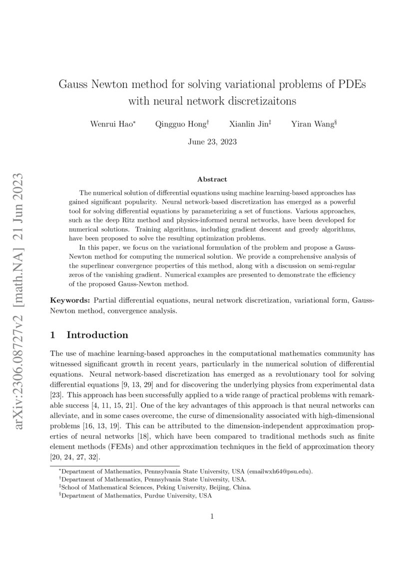 Gauss Newton Method For Solving Variational Problems Of Pdes With