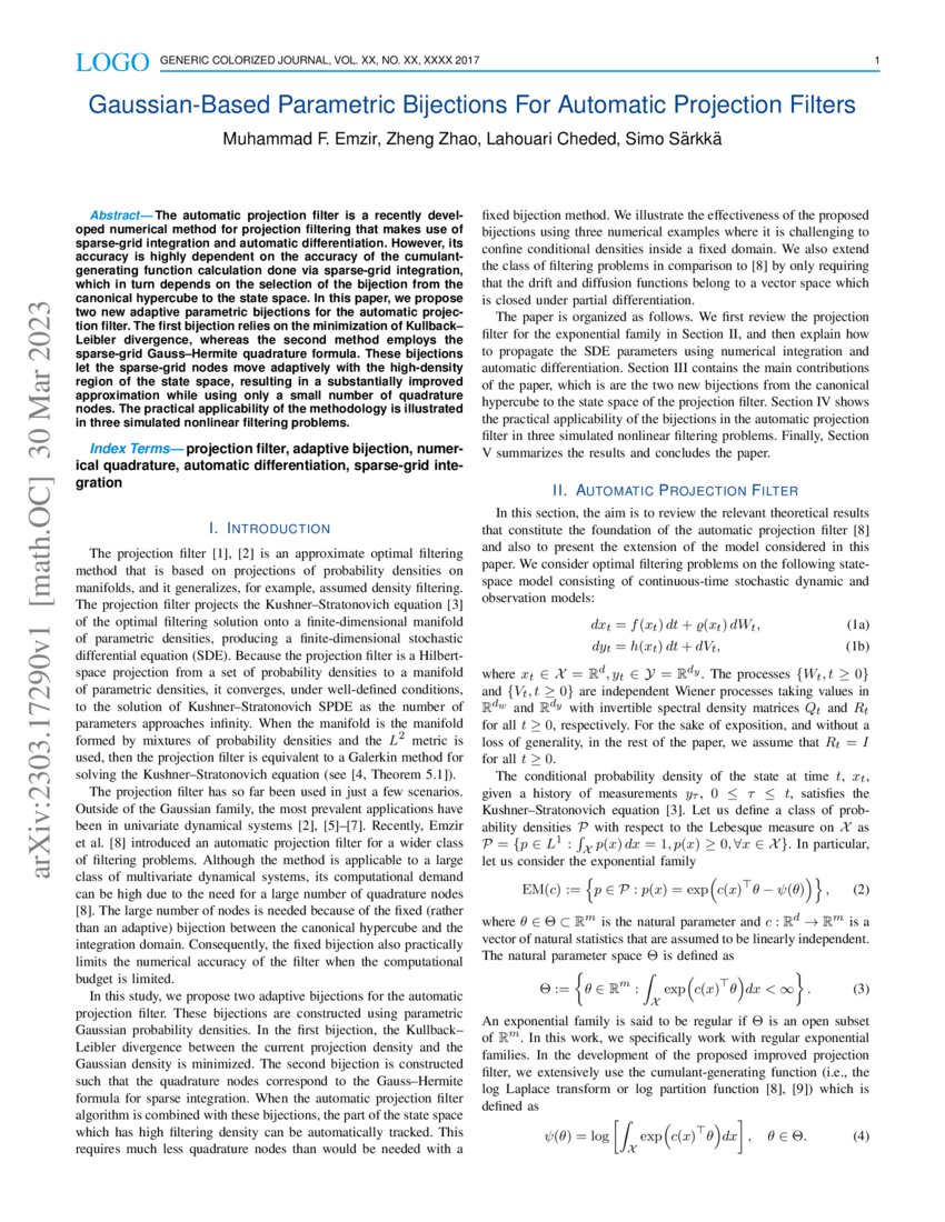 Gaussian Based Parametric Bijections For Automatic Projection Filters Deepai