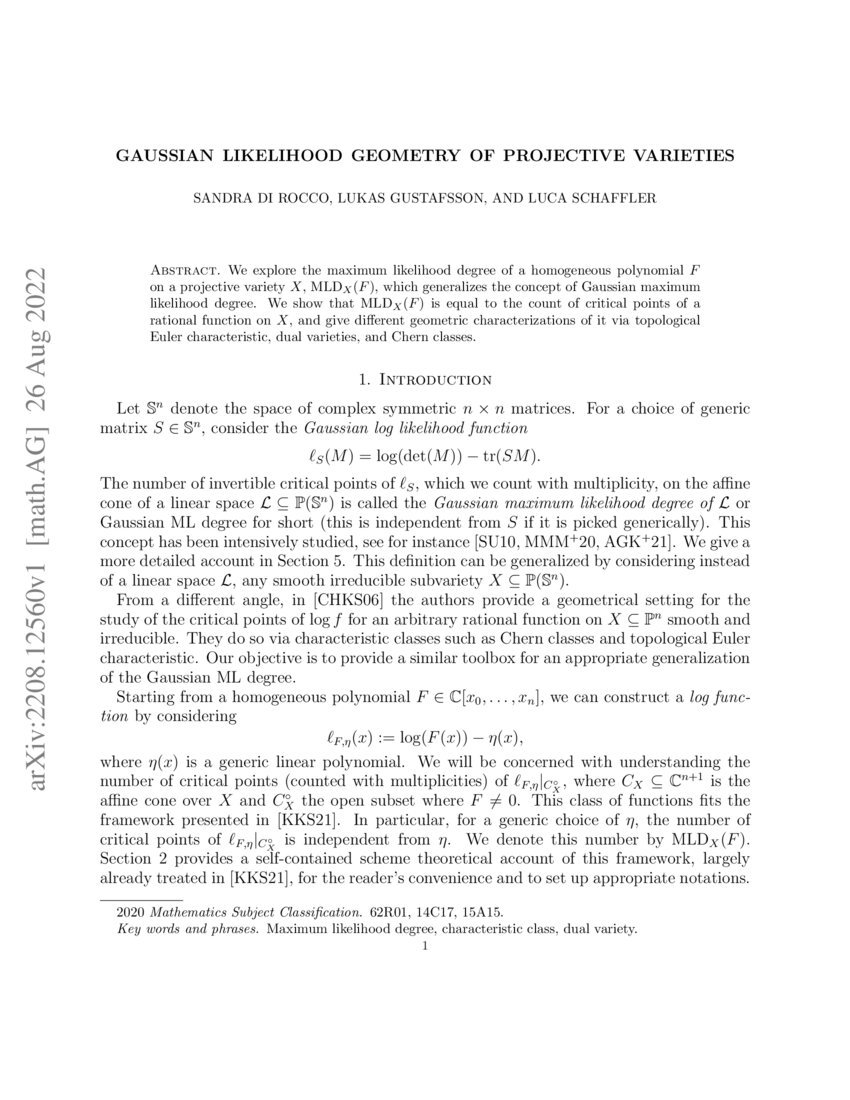 Gaussian Likelihood Geometry Of Projective Varieties Deepai