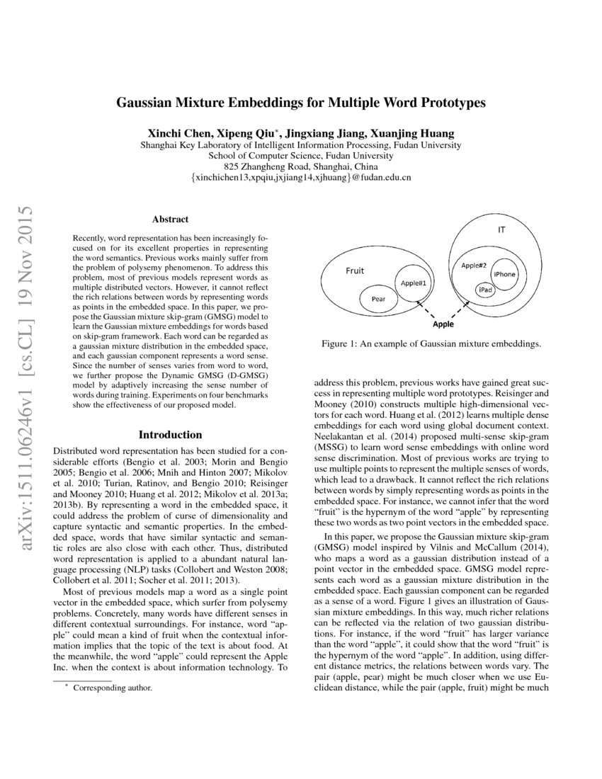 Gaussian Mixture Embeddings For Multiple Word Prototypes Deepai
