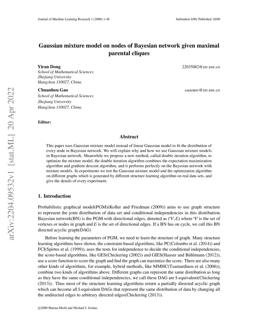 Gaussian Mixture Modeling Of Nodes In Bayesian Network According To