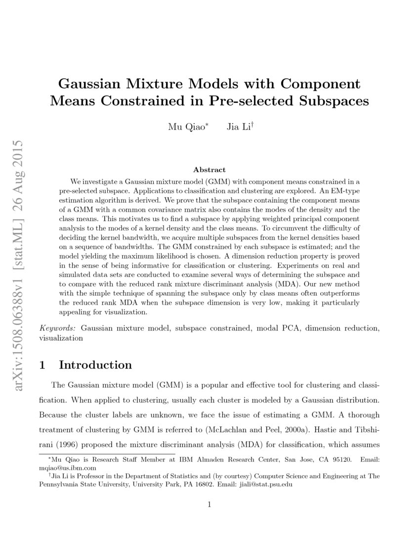 Gaussian Mixture Models With Component Means Constrained In Pre
