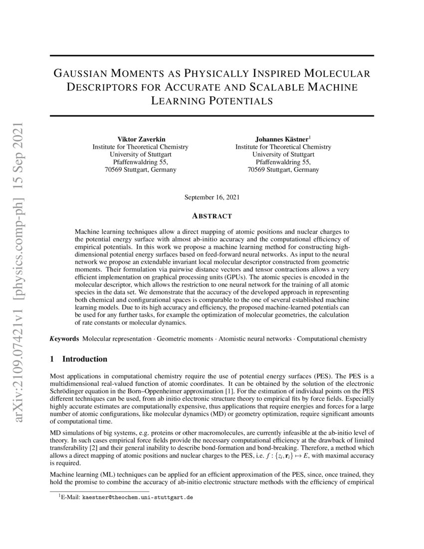 Gaussian Moments as Physically Inspired Molecular Descriptors for ... Gaussian Moments as Physically Inspired Molecular Descriptors for ...