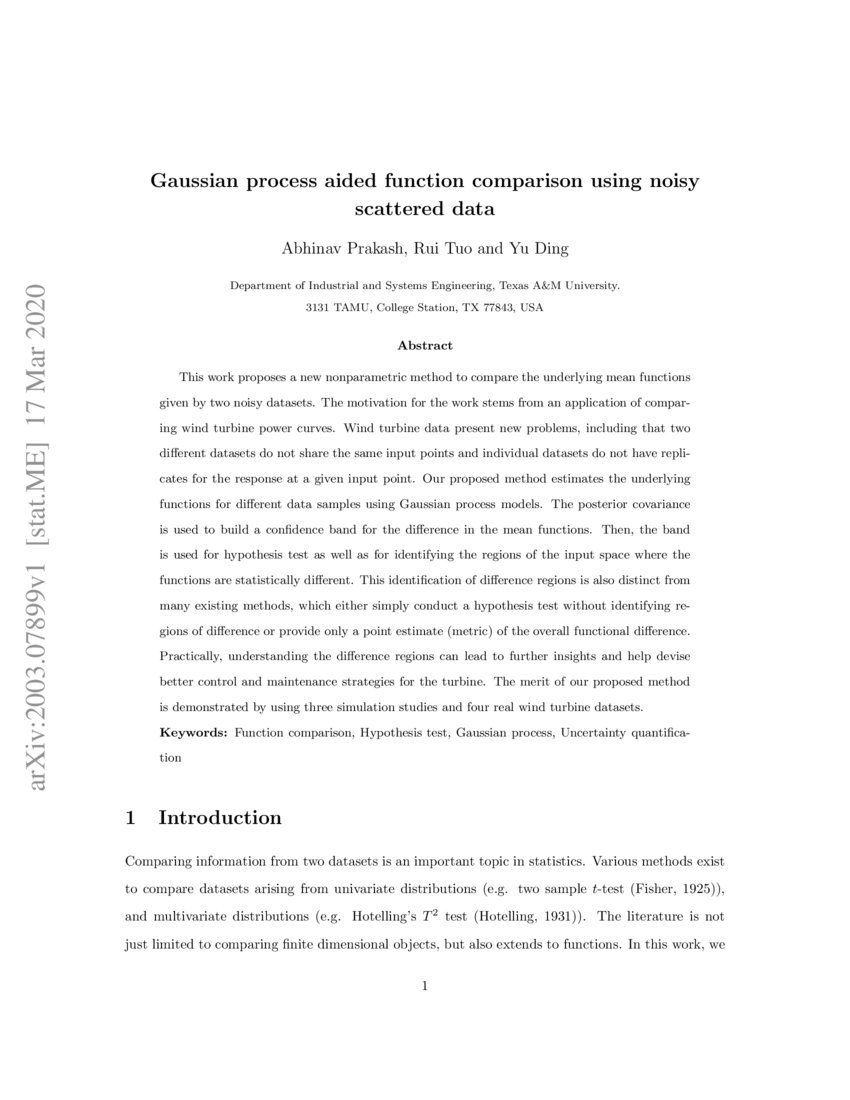 Gaussian process aided function comparison using noisy scattered data | DeepAI