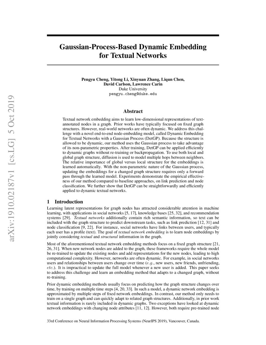 Gaussian-Process-Based Dynamic Embedding for Textual Networks | DeepAI
