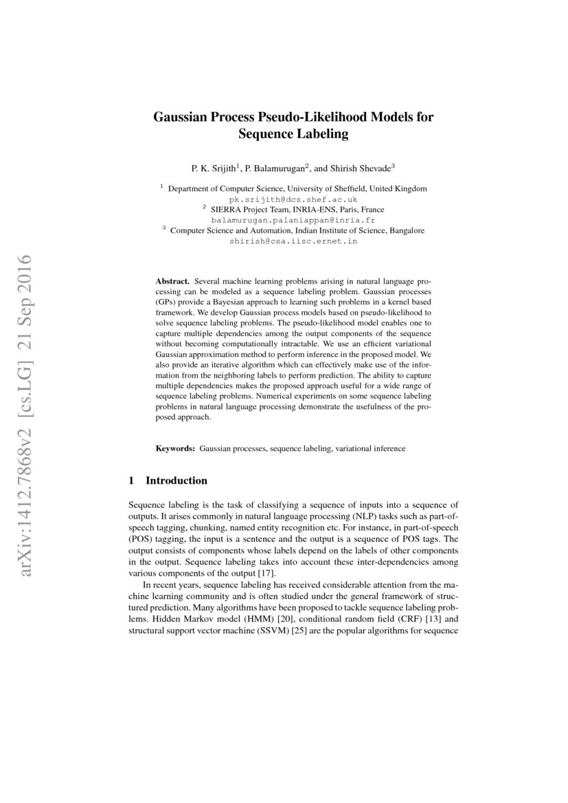 Gaussian Process Pseudo-Likelihood Models for Sequence Labeling | DeepAI
