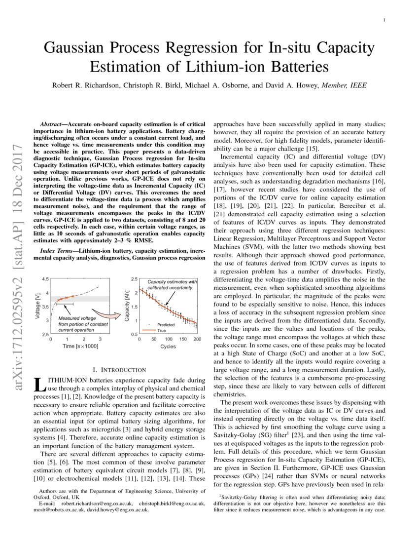 Gaussian Process Regression For In Situ Capacity Estimation Of Lithium