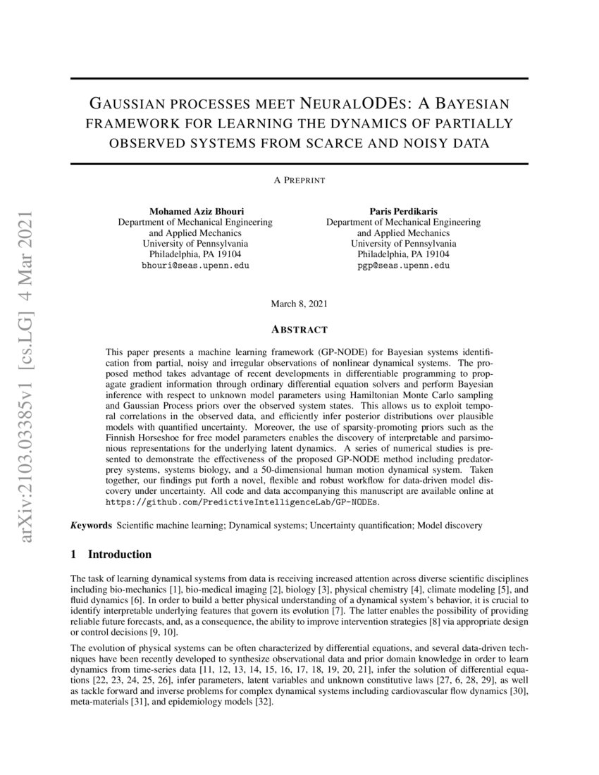 Gaussian Processes Meet Neuralodes A Bayesian Framework For Learning The Dynamics Of Partially 1153